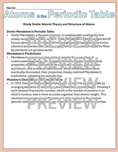 Properties of Atoms and the Periodic Table Review and Paper Study Guide PDF