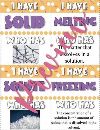 Matter vocabulary game I have... Who has by A Traveler Teacher | TPT