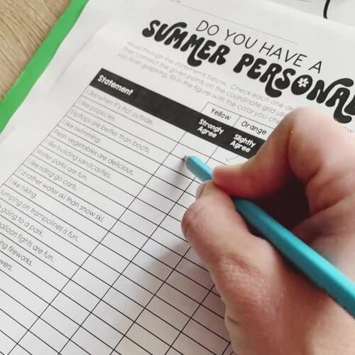 Summer Math Activity Coordinate Graphing Picture for Summer Camp or School