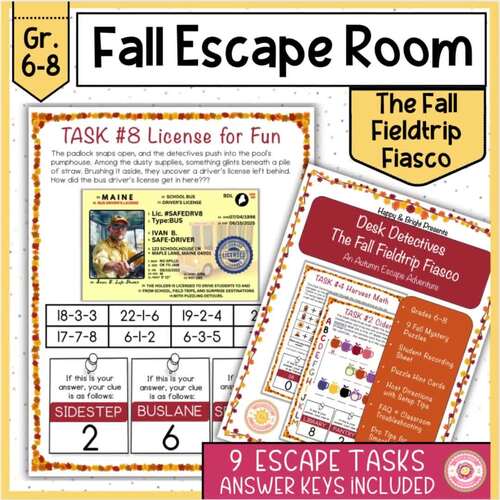 Printable Fall Escape Room for Middle School, Low Prep Code Breaker ...