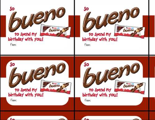Kinder Bueno Chocolate Birthday Thank You Tag-So Bueno To Spend My ...