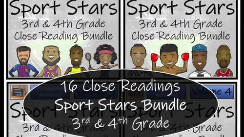 Sport Stars Volumes 1-4 Close Reading Comprehension Bundles | 3rd & 4th ...