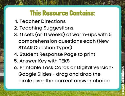 3rd Gr.-Reading Comprehension- 11 Warm-Ups + Practice -STAAR New ...