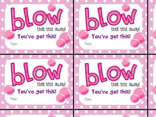Bubble Gum Testing Motivation Treat Tag- Blow that test away! | TPT