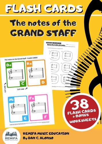FLASHCARDS - The notes on the Grand Staff + BONUS worksheets. | TpT