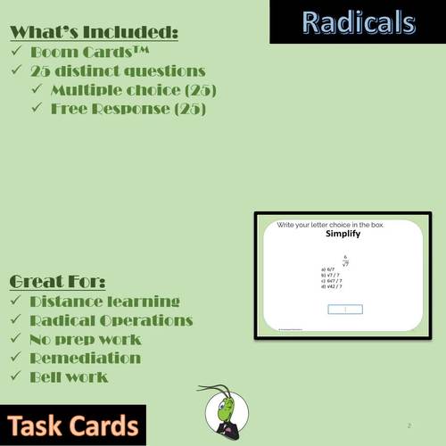 Operations of Radicals Algebra 1 Boom Task Cards by Grasshopper Mathematics