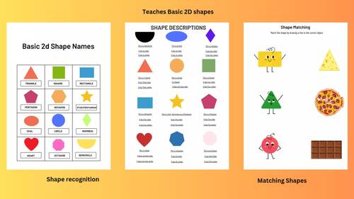 Basic 2D shapes worksheets, workbook, shape recognition, geometry maths,