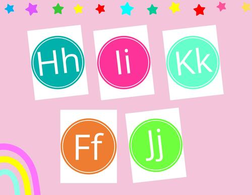 Printable Colorful Alphabets Flash cards, Round Word Wall Alphabet Letters