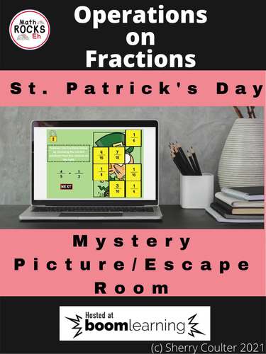 Fractions St. Patrick's Day Digital Escape Room Math 5th Grade Boom Cards™