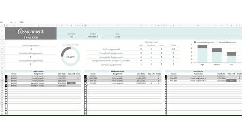 Daily Assignment Tracker Template for Homework Google Spreadsheet - Blue