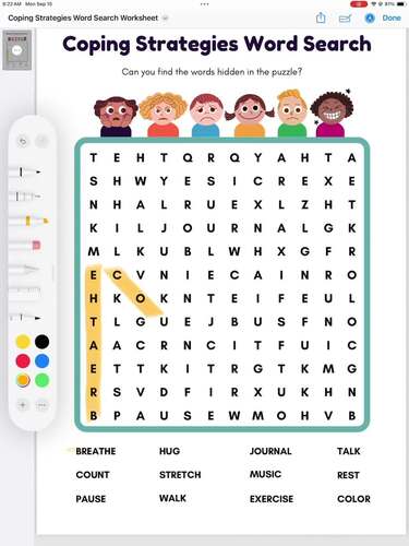 Coping Strategies | SEL Mental Health Word Search by The Real Sum Shady