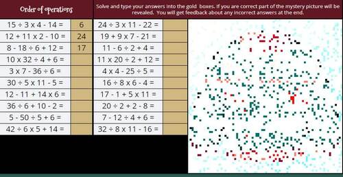 Order of Operations Christmas Math Winter Pixel Art Activity | 4 ...