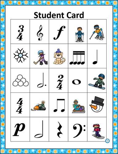 Winter Music Movement Cards, Coloring, Winter Music Bingo, BUNDLE