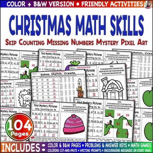Christmas Math Skills Practice | Skip Counting Missing Numbers Mystery ...
