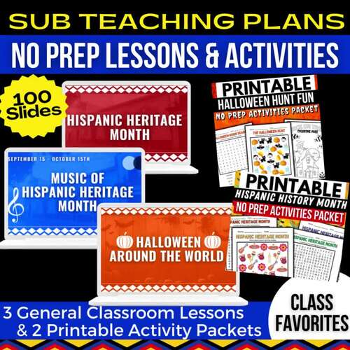 October Sub Plans - Activities & Lessons Bundle - No Prep Materials ...