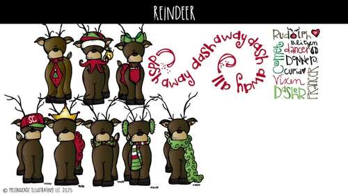 Reindeer clip art, Christmas clip art COLORED Version by Melonheadz Clipart