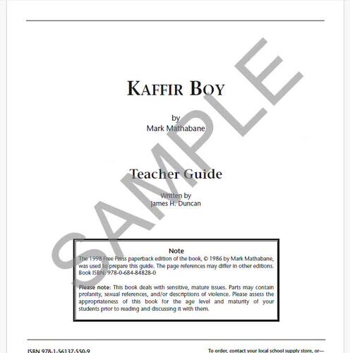 Kaffir Boy Novel Units® Teacher Guide Novel Study | TPT
