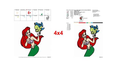 Ariel the Little Mermaid and Flounder fish embroidery designs - Instant ...