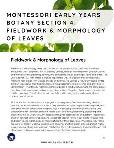 Early Years Botany Montessori: Cultivation Care Leaves Manual Lessons