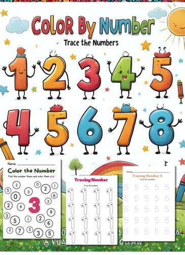 Color by Number & Trace the Numbers 0–9 | Preschool Math Worksheets (3 ...