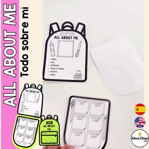 All about me bag- Foldable backpack- Todo sobre mi- Bilingual- Back to ...