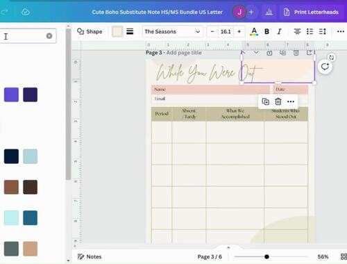 High School Substitute Teacher Note Bundle | Middle School | Cute Boho ...