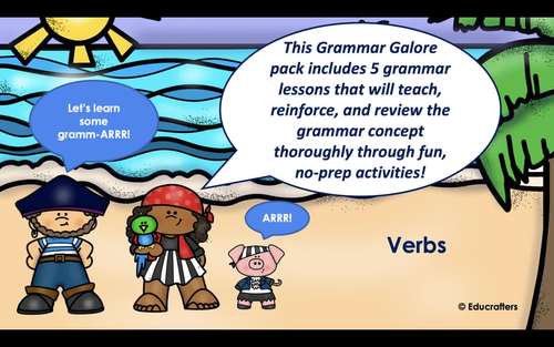 Verbs First Grade Grammar Galore by Educrafters | TpT