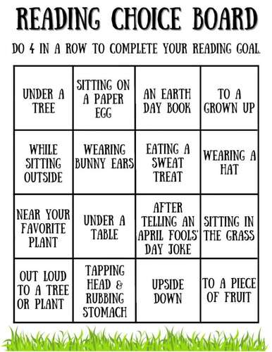 April Reading Choice Boards - Reading Homework - Earth Day Easter April ...