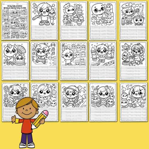 30-Day Daily Activities Writing & Coloring Worksheets, Fun Printable ...
