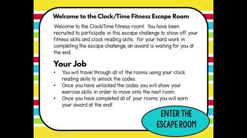 Clock Themed Gross Motor Digital Escape Room by Pink Oatmeal | TPT