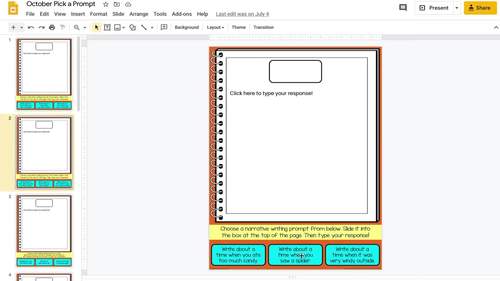 Digital Writing Prompts | October Writing Prompts by Second Grade Smiles