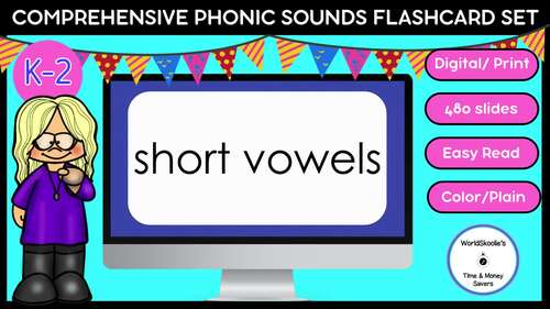 COMPREHENSIVE Phonic Sounds Flashcard/ Slideshow Set by WorldSkoolie