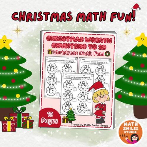 Christmas Wreath Counting to 10 Worksheets | Count & Color Holiday Math Fun