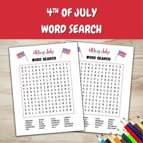 4th of July Word Search Printable, Fourth of July Independence Day Games