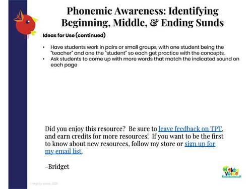 Phonemic Awareness: Identifying & Matching Beginning, Middle & Ending ...