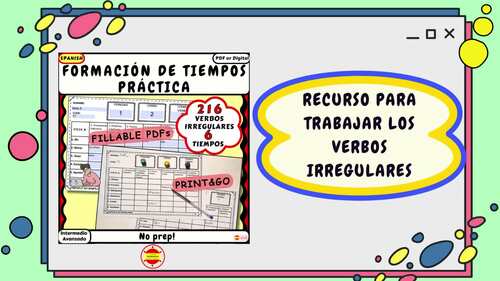 Spanish Irregular Verbs Practice | No-Prep Conjugation Charts 6 Tenses ...
