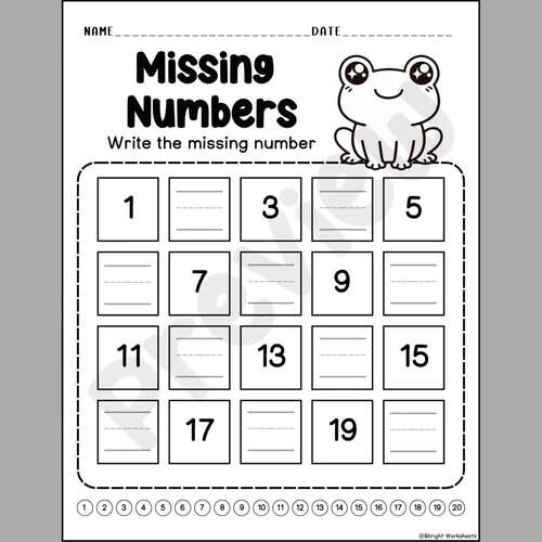 Missing Numbers 1–20 Worksheets | Pre-K Counting & Number Recognition ...