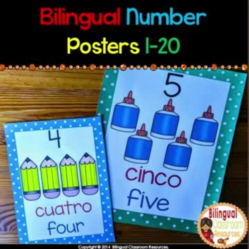 Bilingual Numbers Posters 1-20 | Carteles de números | TPT