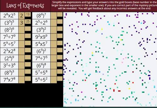 Laws of Exponents Christmas Math Winter Pixel Art Activities | Exponent ...