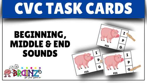 CVC Word Practice Task Cards | Phonics & Literacy Clip and Match Activity