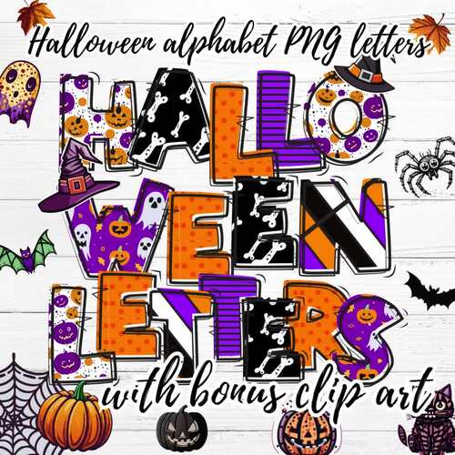 Halloween Bulletin Board Letters & Clipart Bundle, 6 A-Z Alphabets PNG ...