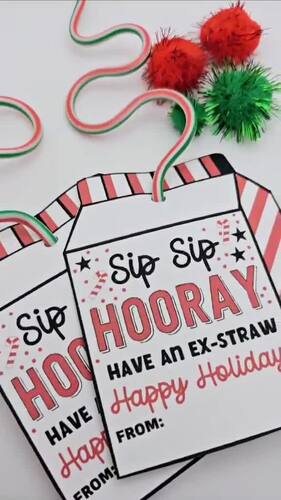 Christmas Party Straw Tags Holiday Classroom Printable Favor Tags