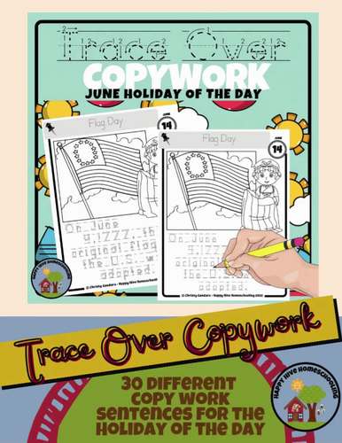 June Copywork Handwriting Practice TRACE OVER by Happy Hive Homeschooling