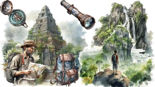 Watercolor Amazon Adventure Clipart Set of 20 Files by ArtisticTimberStudio