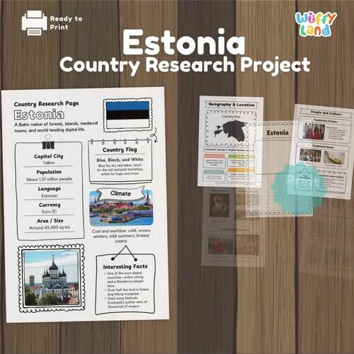 ESTONIA Country Study BUNDLE | Research Project, Flashcards & Coloring
