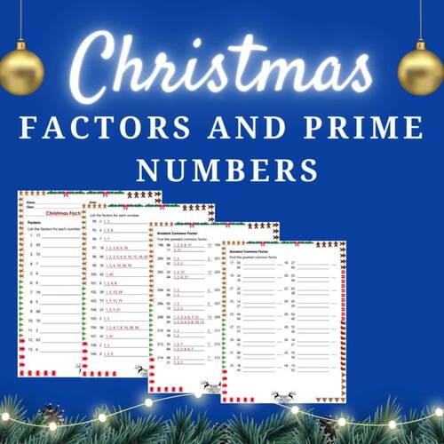 Christmas Math Factors and Prime Numbers 16 Worksheets No Prep Sub Plan