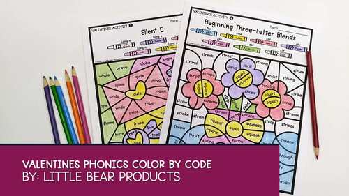 Valentines Day Activities Coloring Pages Phonics Color by Code | TPT