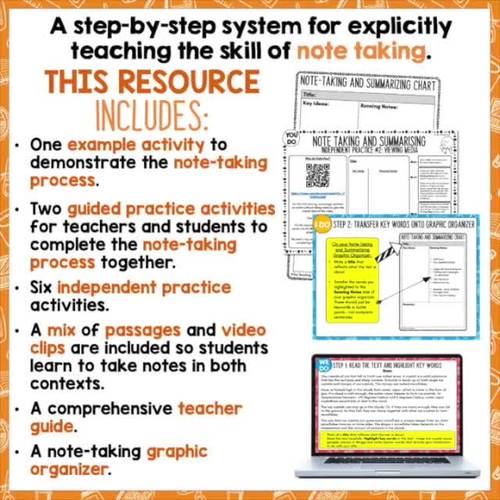 Note Taking and Paraphrasing Activities | Note Taking Graphic Organizers