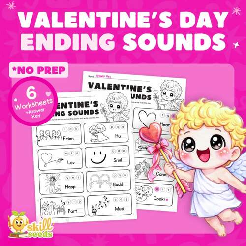 Valentine’s Day Ending Sounds | Phonics Worksheets & Final Sound Practice