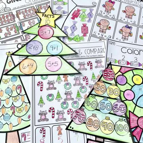 December Math and Literacy Worksheets Kindergarten | Christmas Activities